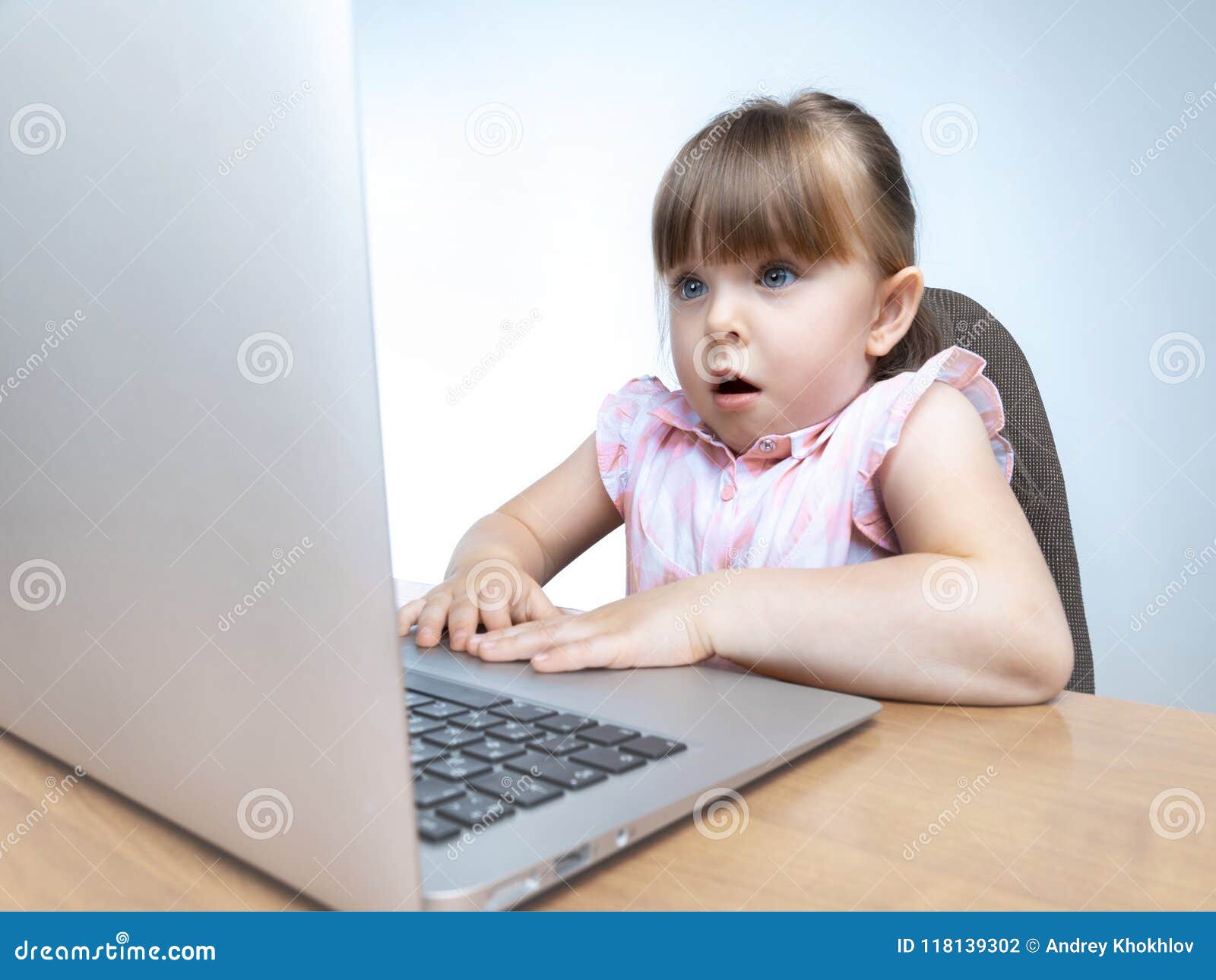 Shocked or Surprised Happy Girl Using Computer Stock Photo - Image of ...