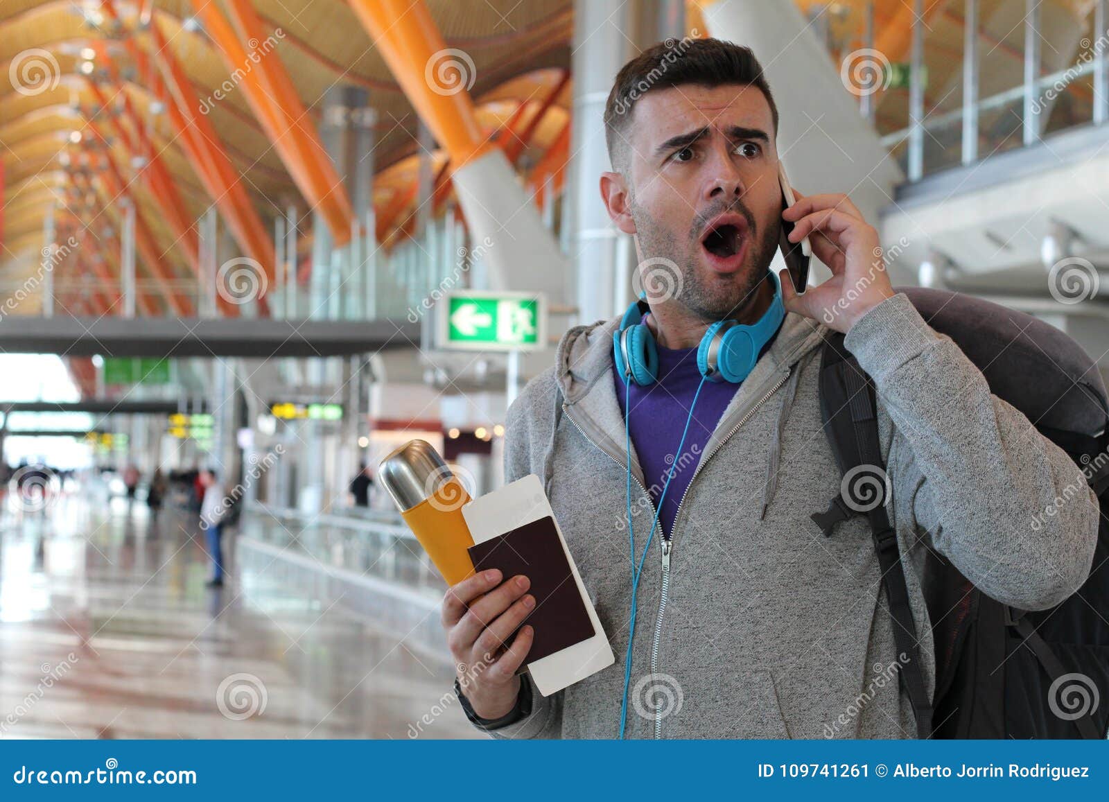 Shocked Traveler Getting an Unexpected Phone Call Stock Image - Image ...