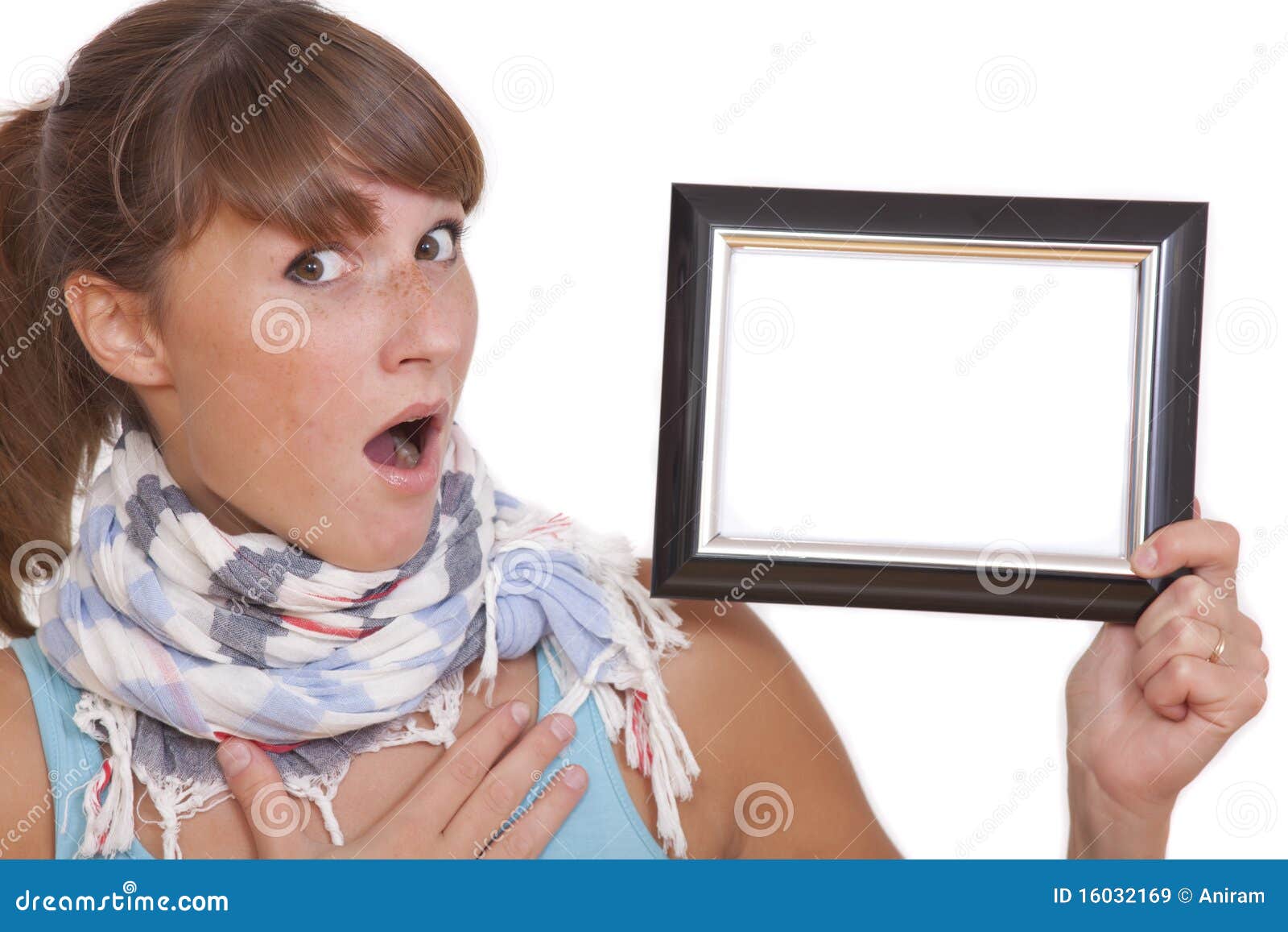 Shocked Woman with Empty Photo Frame Stock Image - Image of holding ...