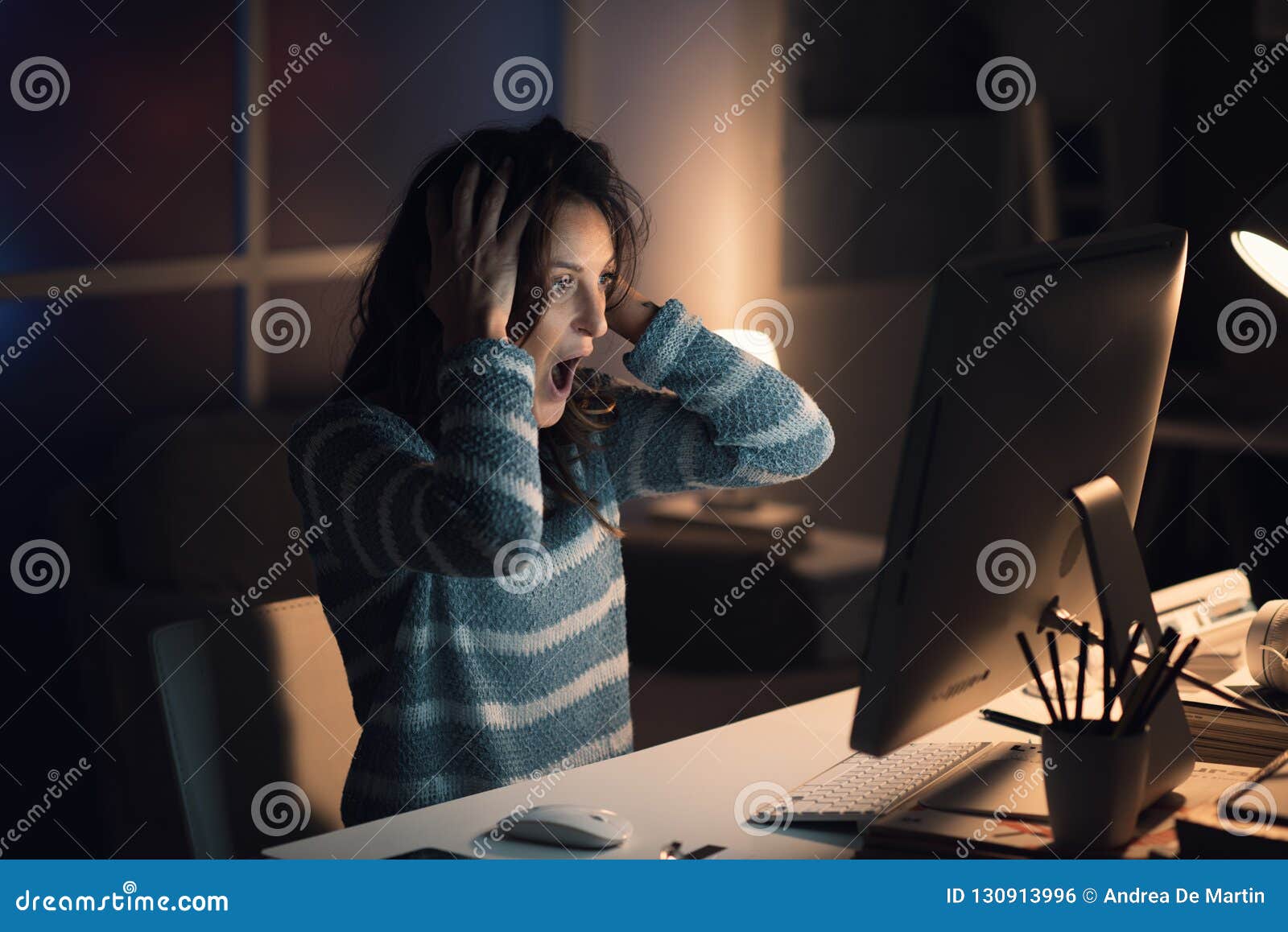 Shocked Woman Having Computer Problems Stock Photo - Image of home ...