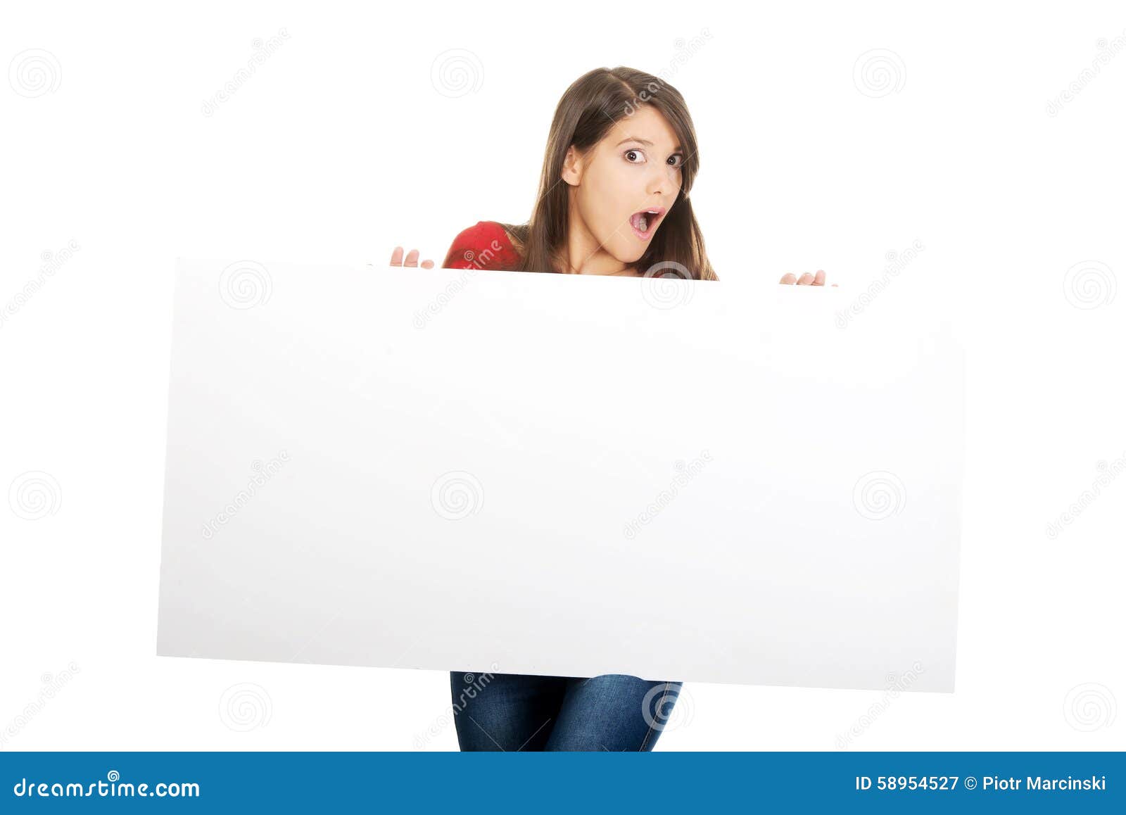 Shocked Woman Holding Empty Banner. Stock Image - Image of background ...