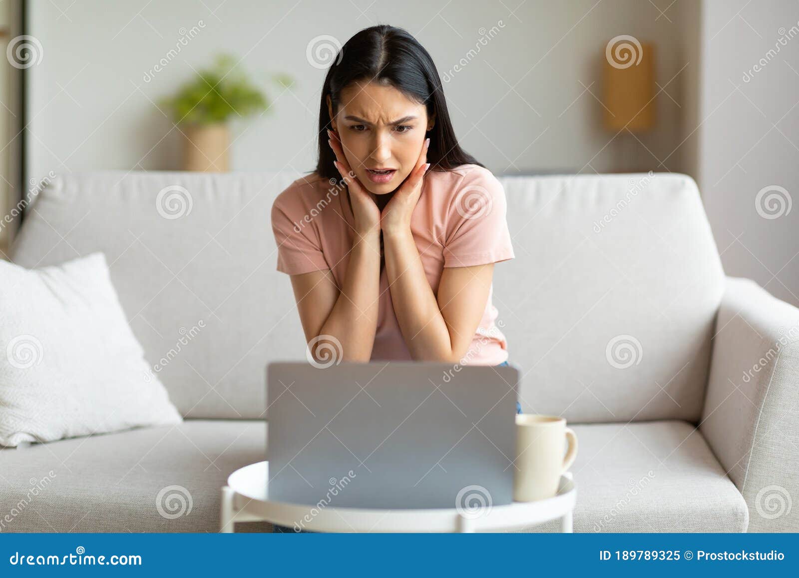 Shocked Woman at Laptop Having Bad Internet Connection at Home Stock ...