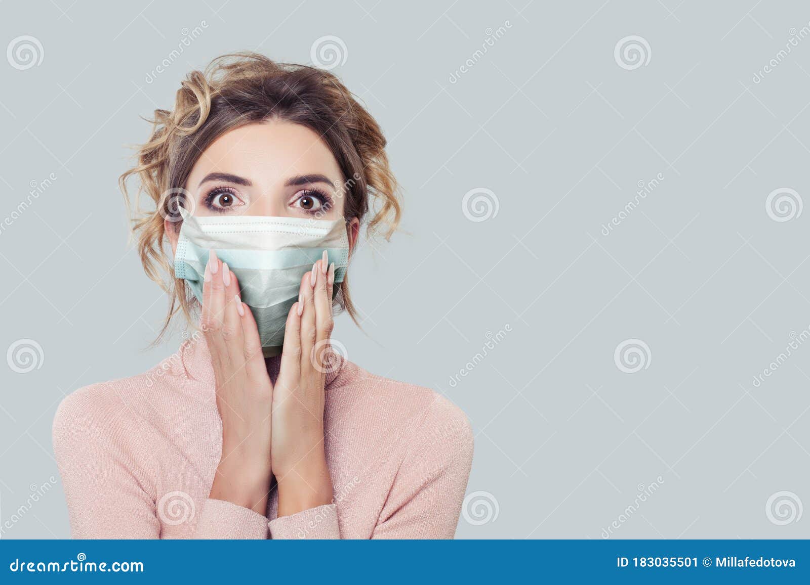 Shocked Woman in Protective Face Mask Stock Image - Image of medical ...