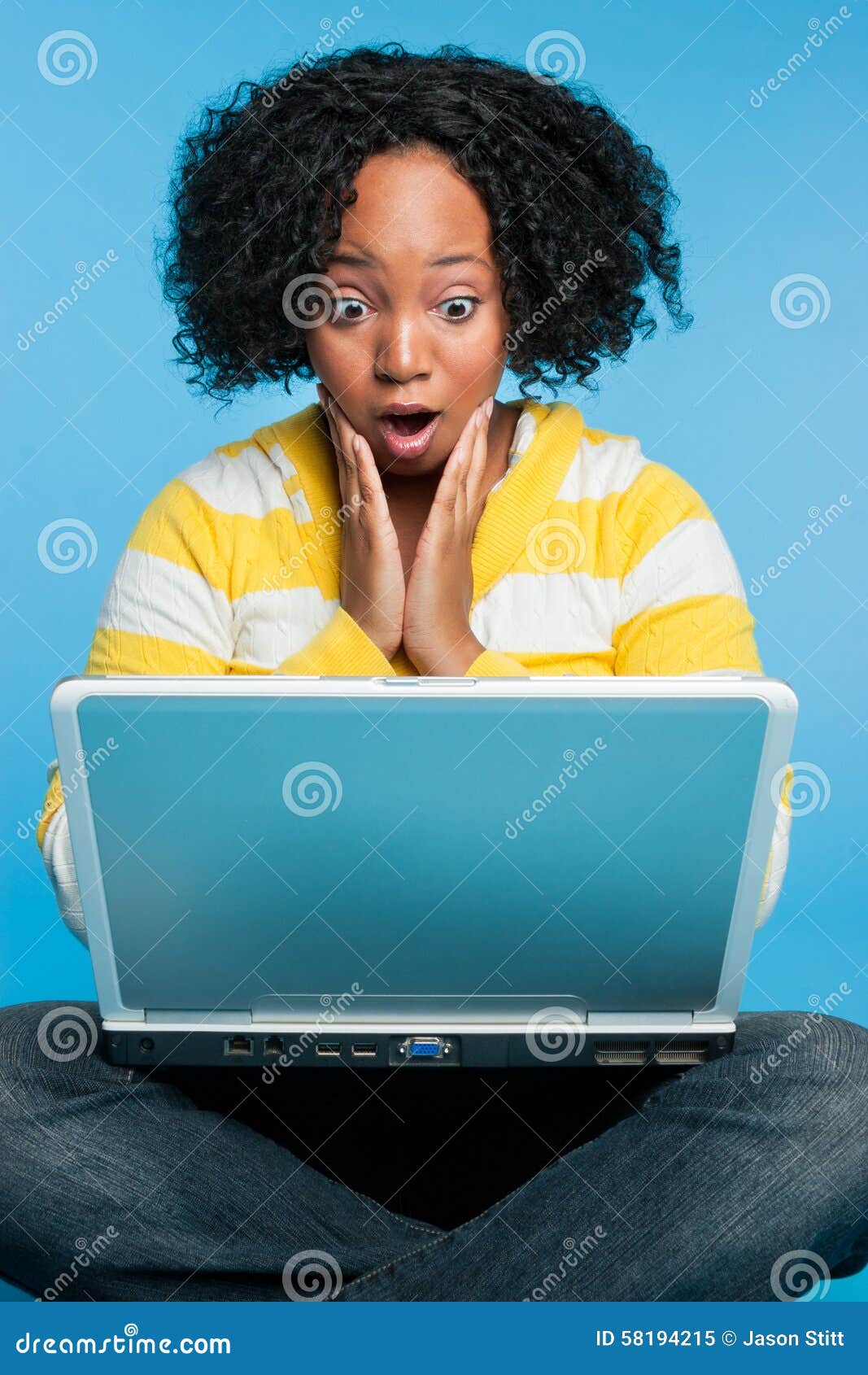 Shocked Woman Using Laptop stock image. Image of portrait - 58194215