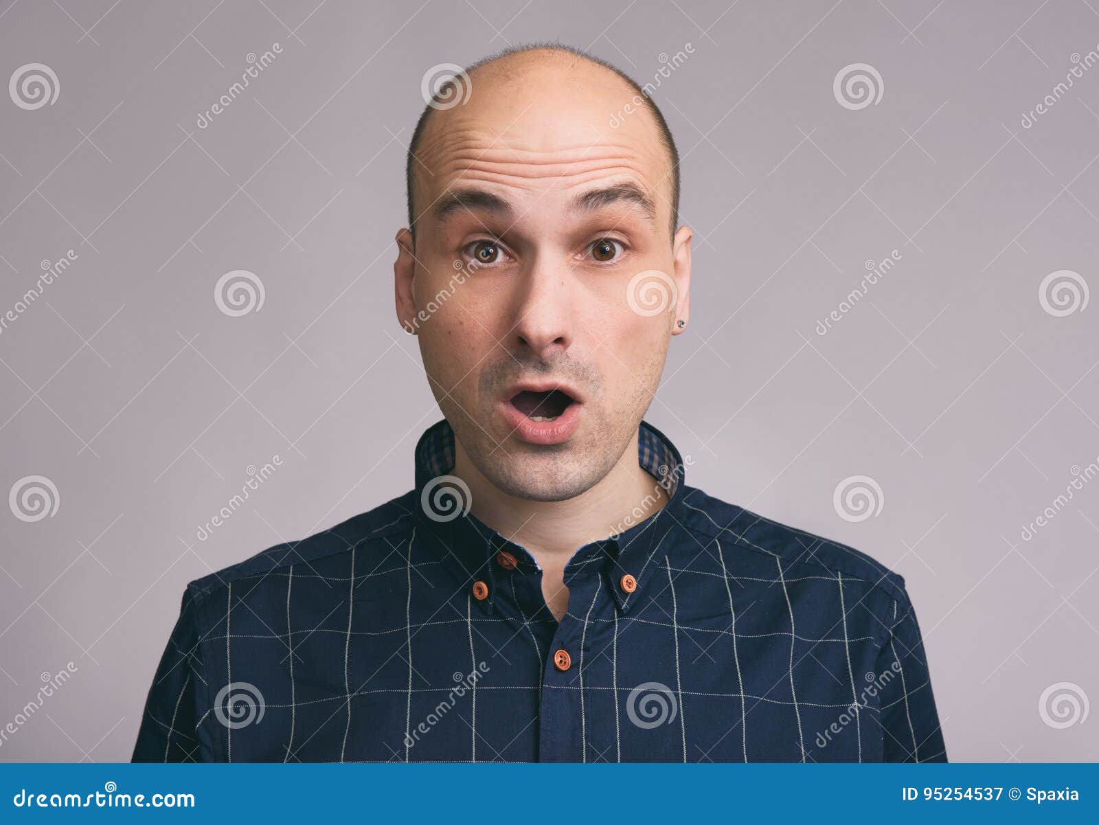 Young Bald Man Shirtless Shaving Beard With Foam Relax And Smiling With ...