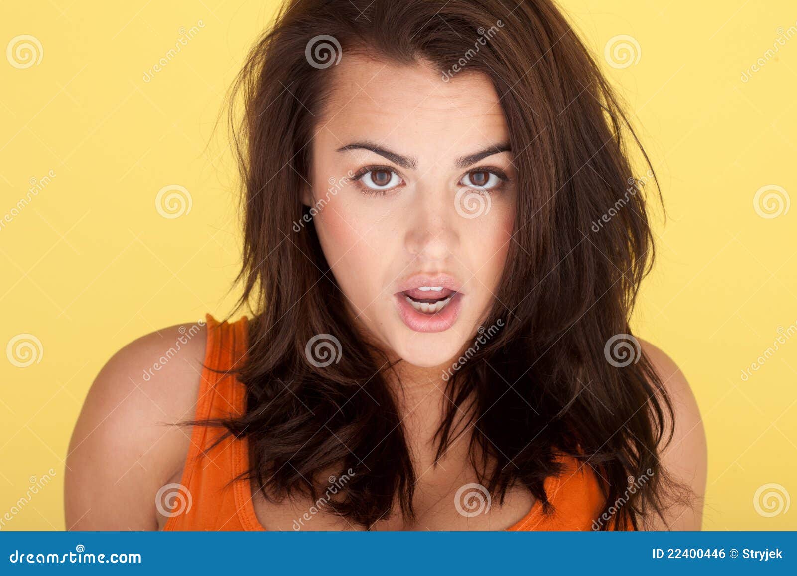 Shocked Young Woman stock photo. Image of hand, looking - 22400446