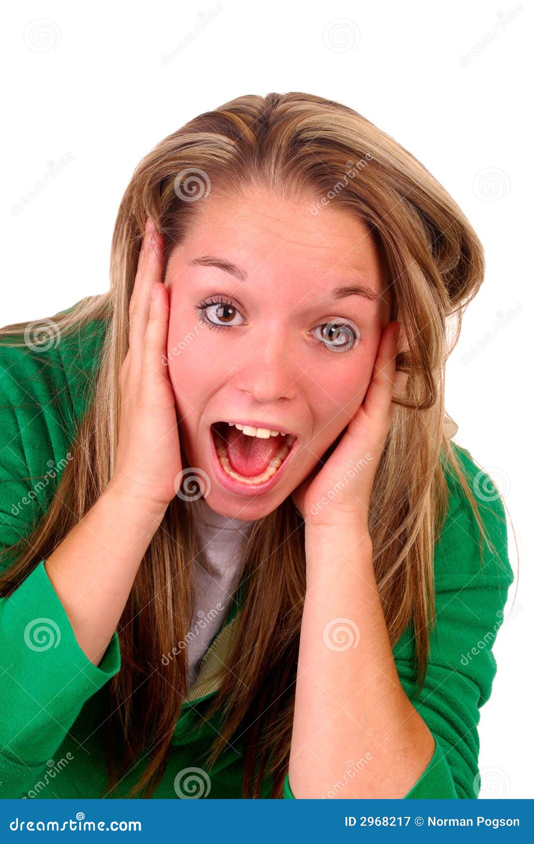 Shocked Young Woman stock image. Image of pulling, blond - 2968217