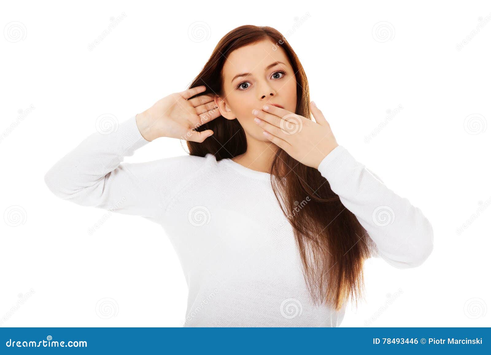 Shocked Young Woman Overhearing a Conversation Stock Photo - Image of ...