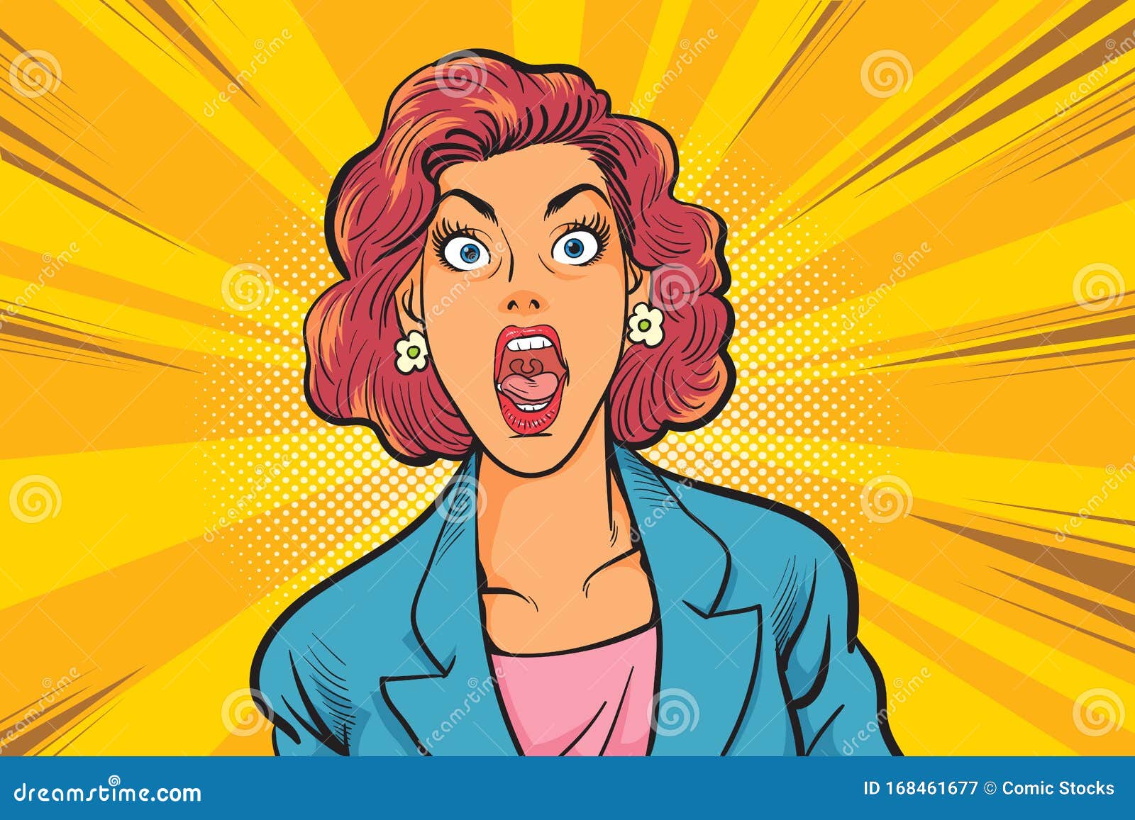 Shocking Business Woman Hand Up Comic Style Beautiful Surprised Woman