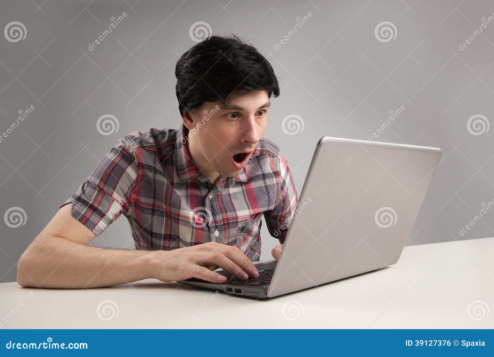 Shocking Man with Laptop Computer Stock Photo - Image of isolated ...