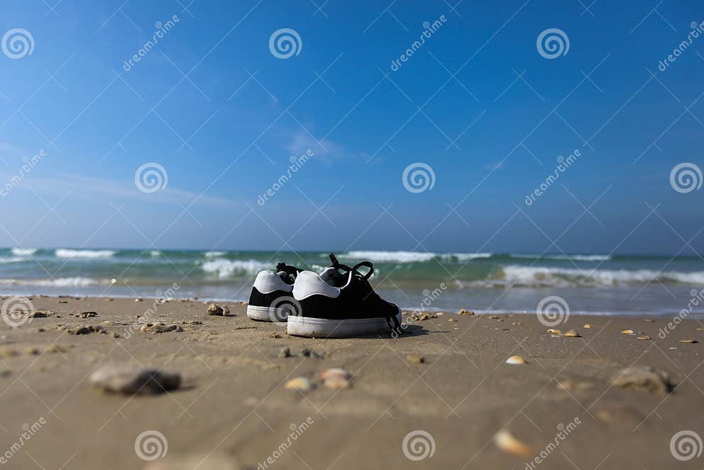Shoe on the beach stock image. Image of coast, vacation - 132484481