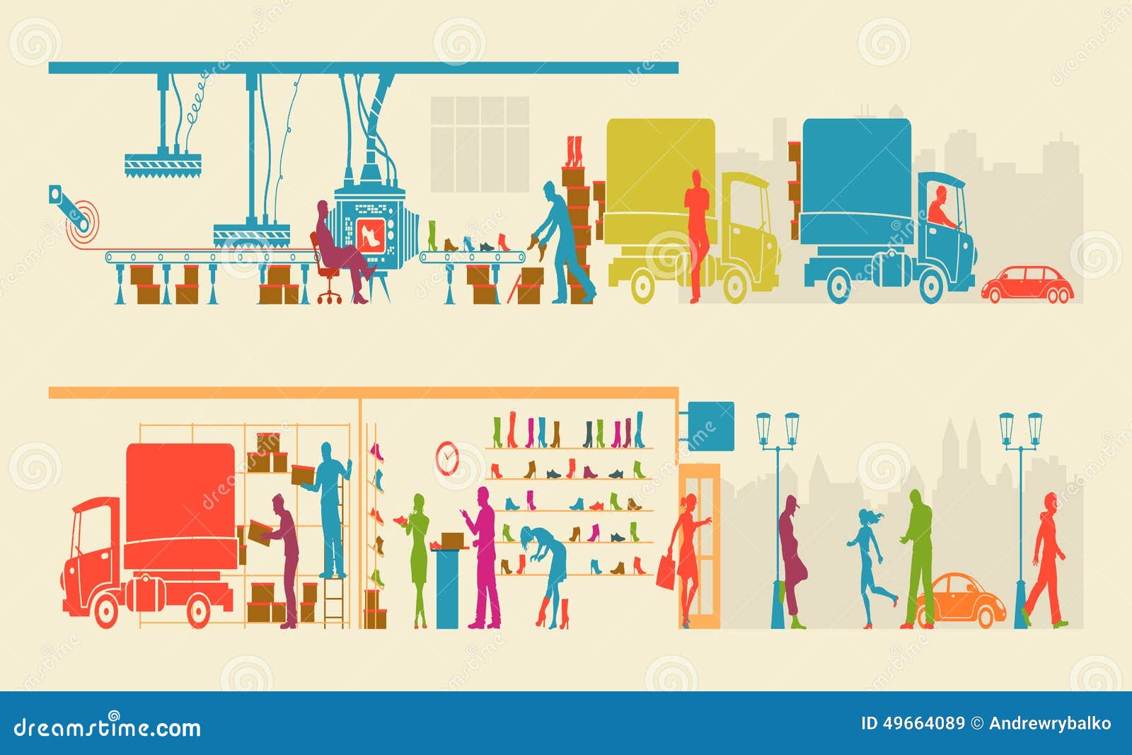 Shoe Factory and Shoe Store Stock Vector - Illustration of delivery ...
