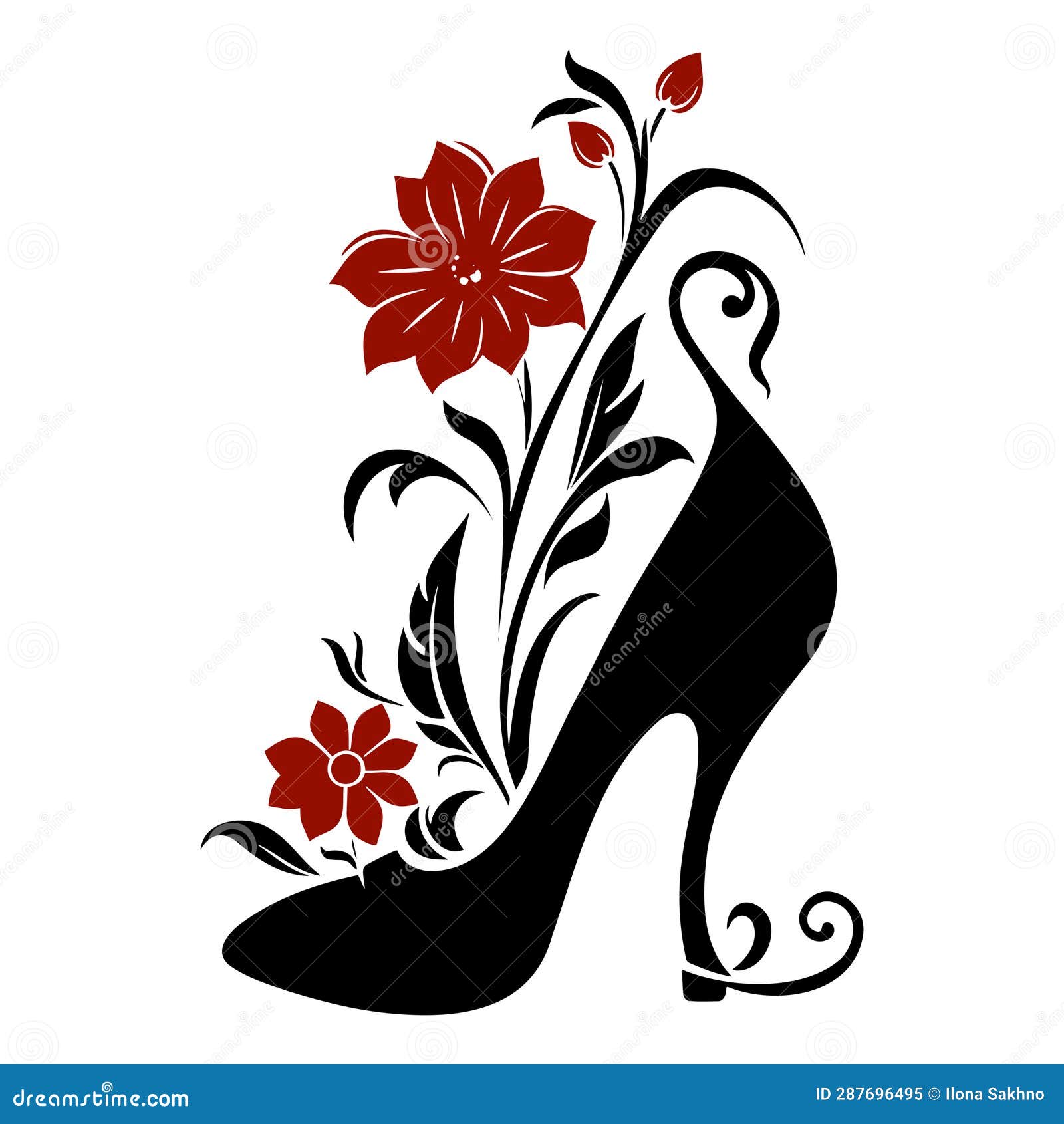 Shoe and Flowers Black and Red Illustration Stock Illustration ...