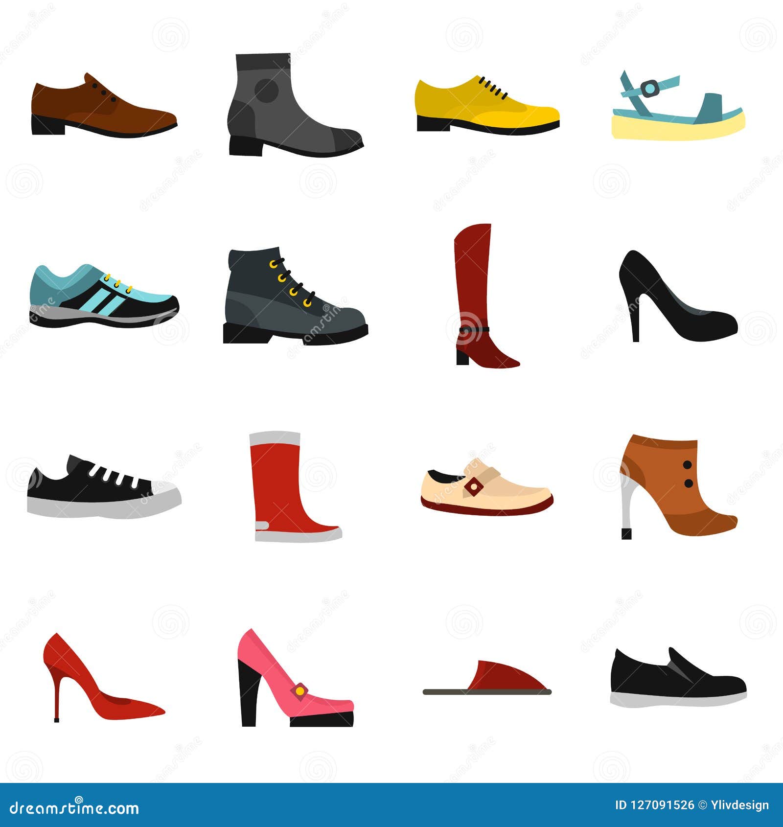 Shoe Icons Set in Flat Style Stock Illustration - Illustration of icons ...