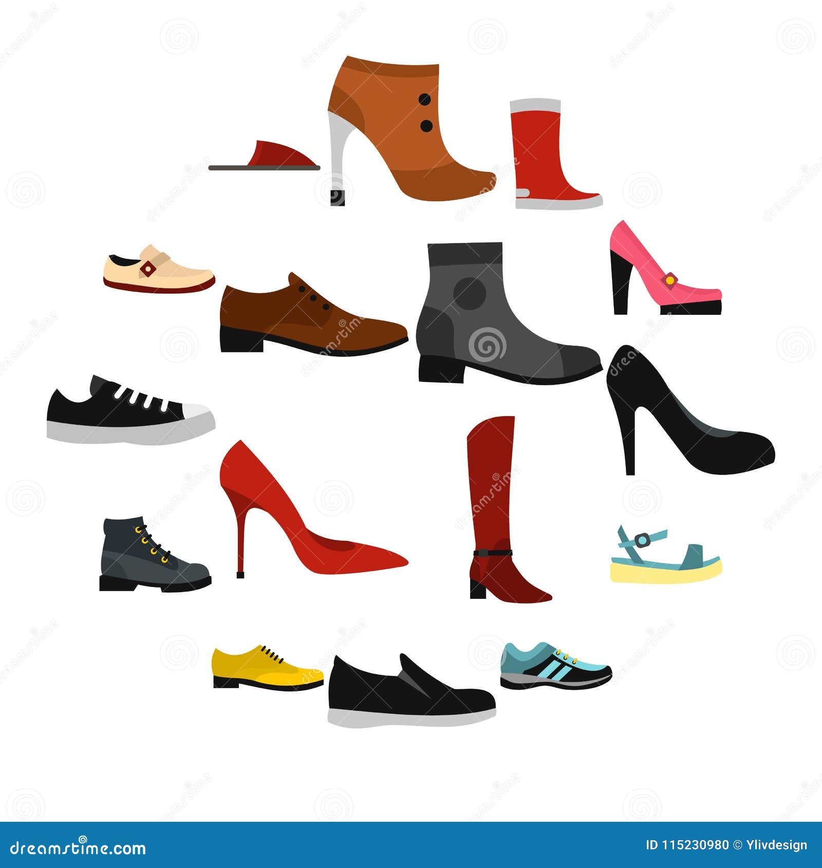 Shoe Icons Set in Flat Style Stock Vector - Illustration of footwear ...