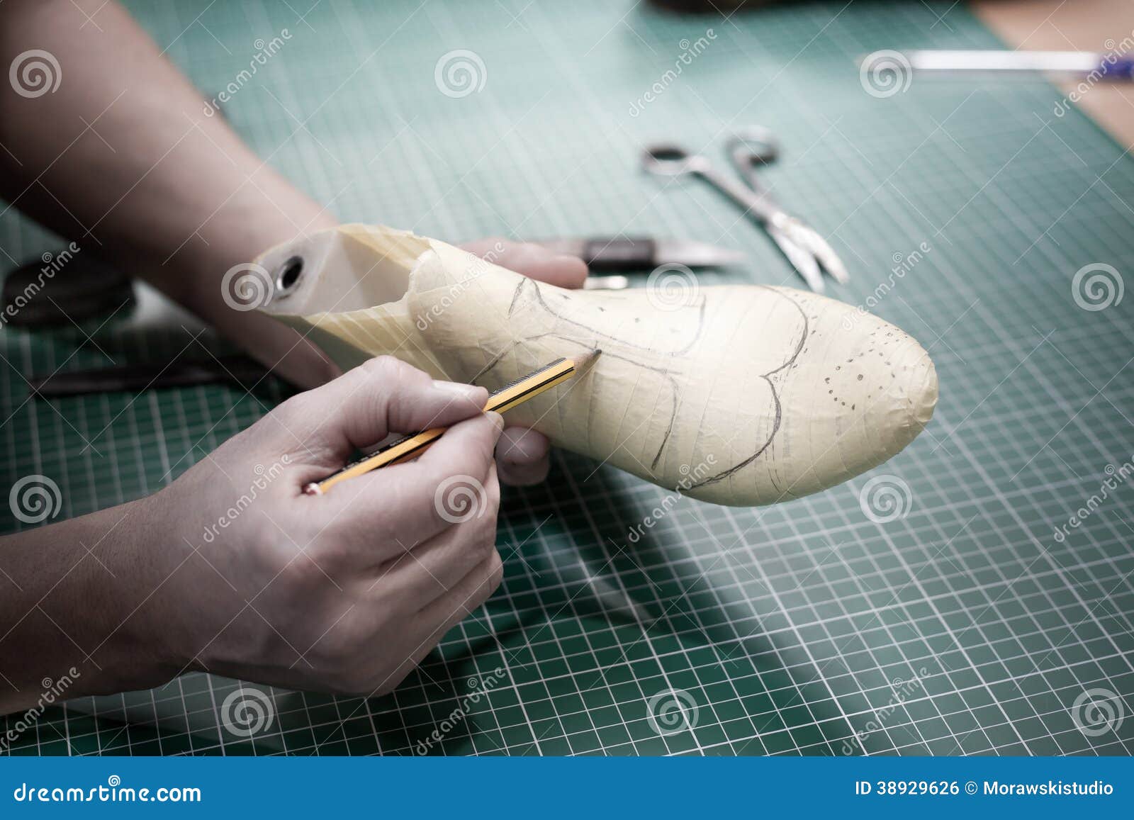 Shoe Making Project. Drawing a Shoe Model Stock Photo - Image of color ...