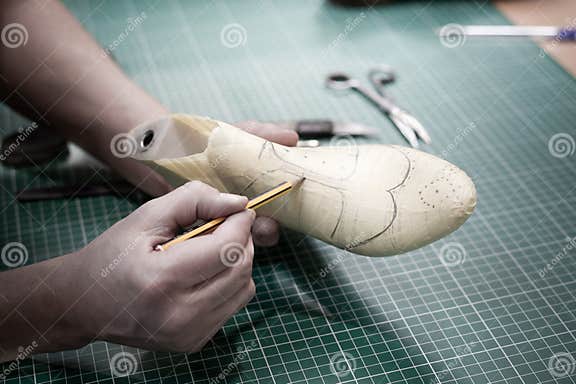 Shoe Making Project. Drawing a Shoe Model Stock Photo - Image of color ...