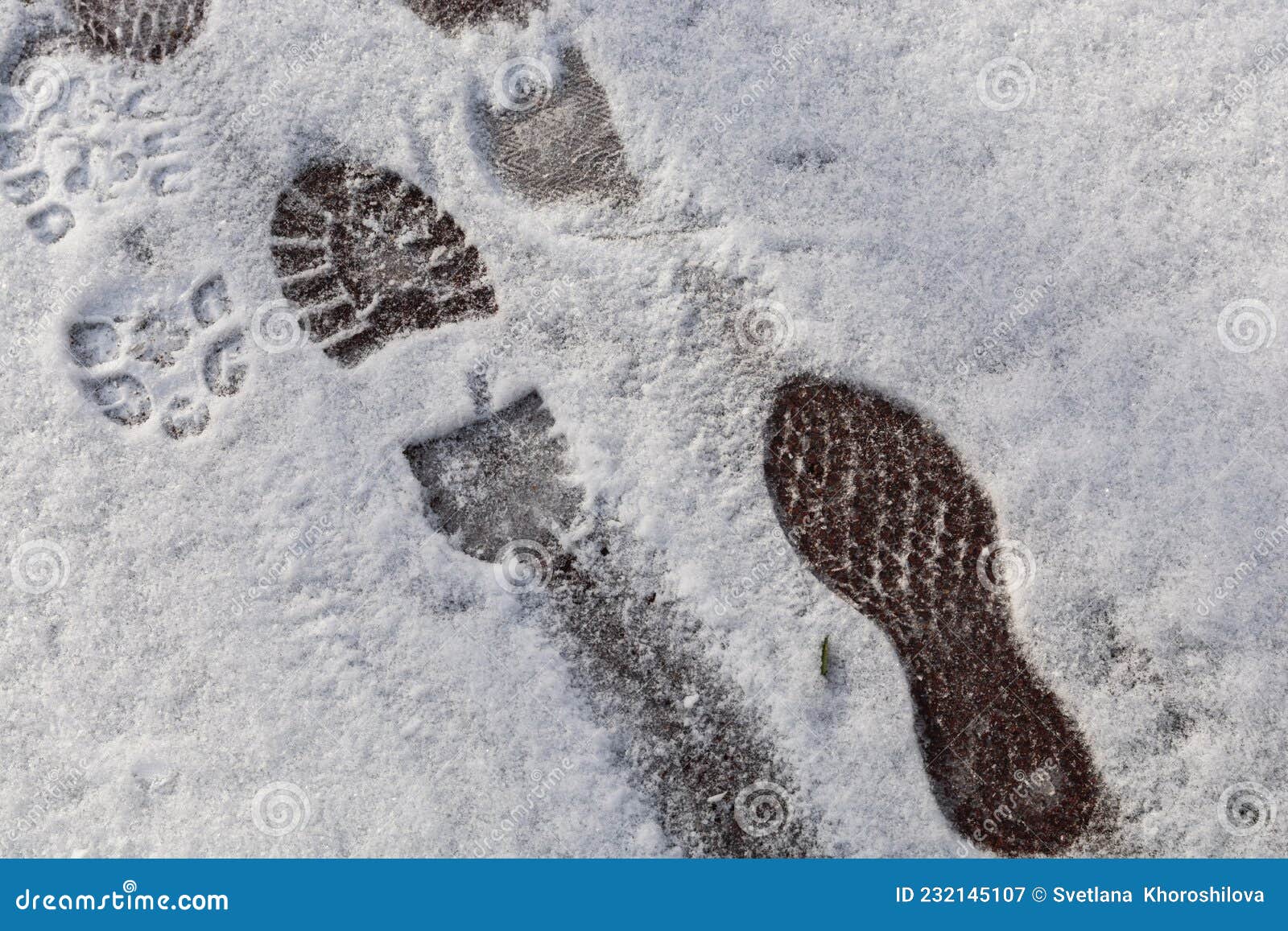 Shoe Marks with Textured Soles in the Snow Stock Image - Image of ...