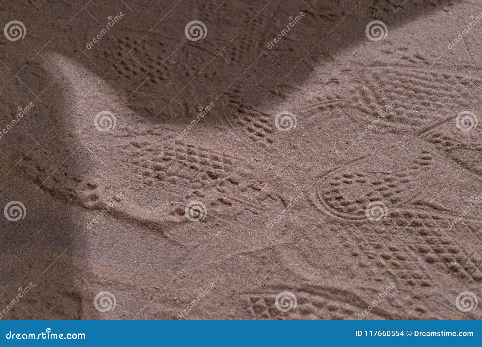 Shoe prints in the sand stock photo. Image of light - 117660554