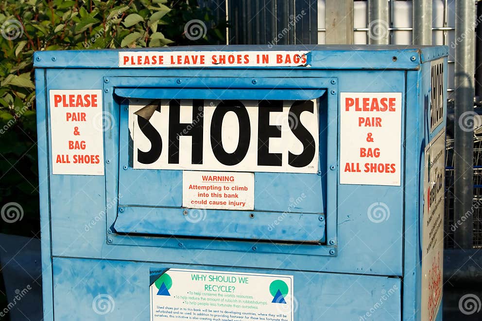 Shoe recycle bin stock photo. Image of recycle, sign, large - 3158788