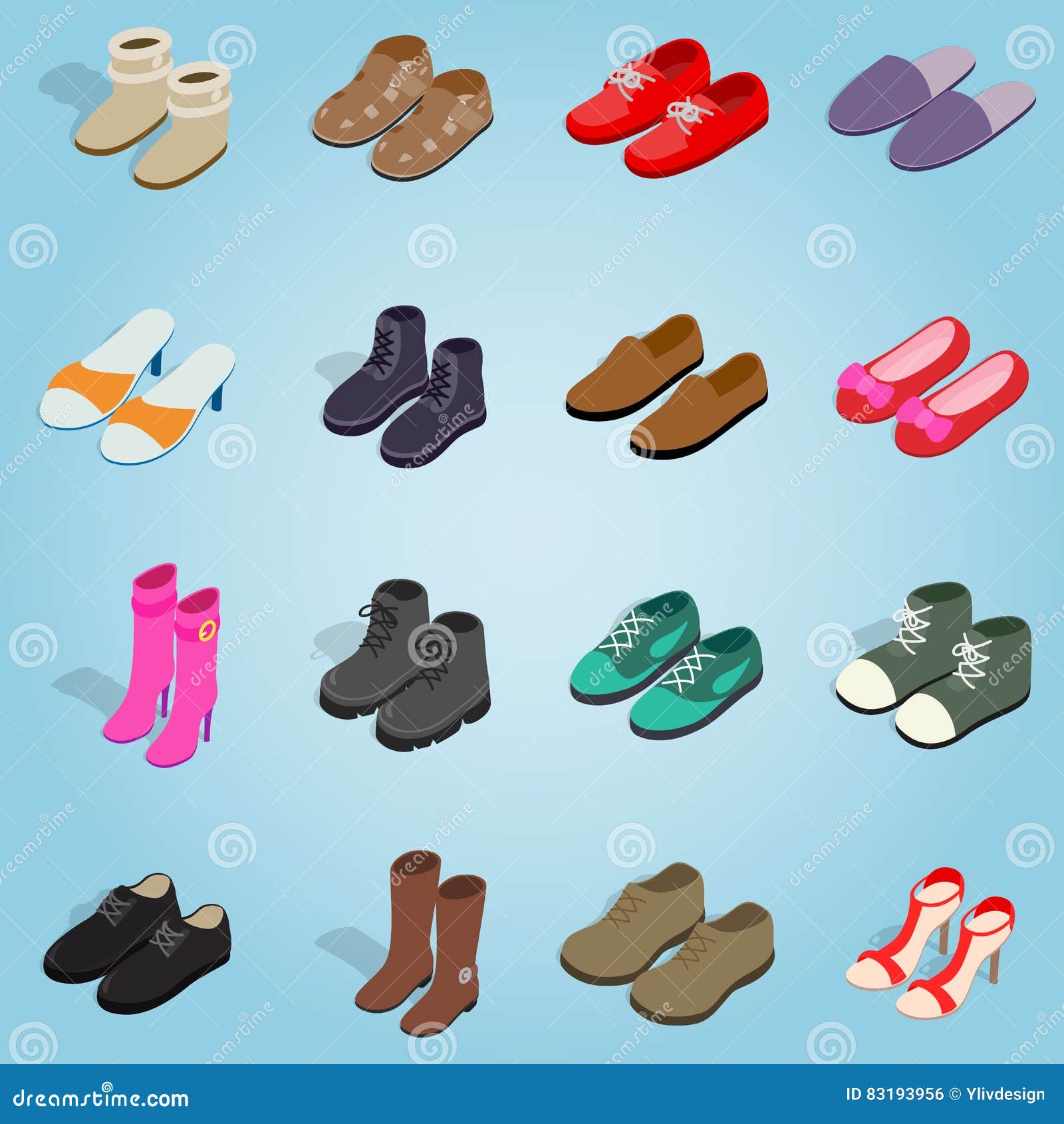 Shoe Set Icons, Isometric 3d Style Stock Vector - Illustration of lace ...