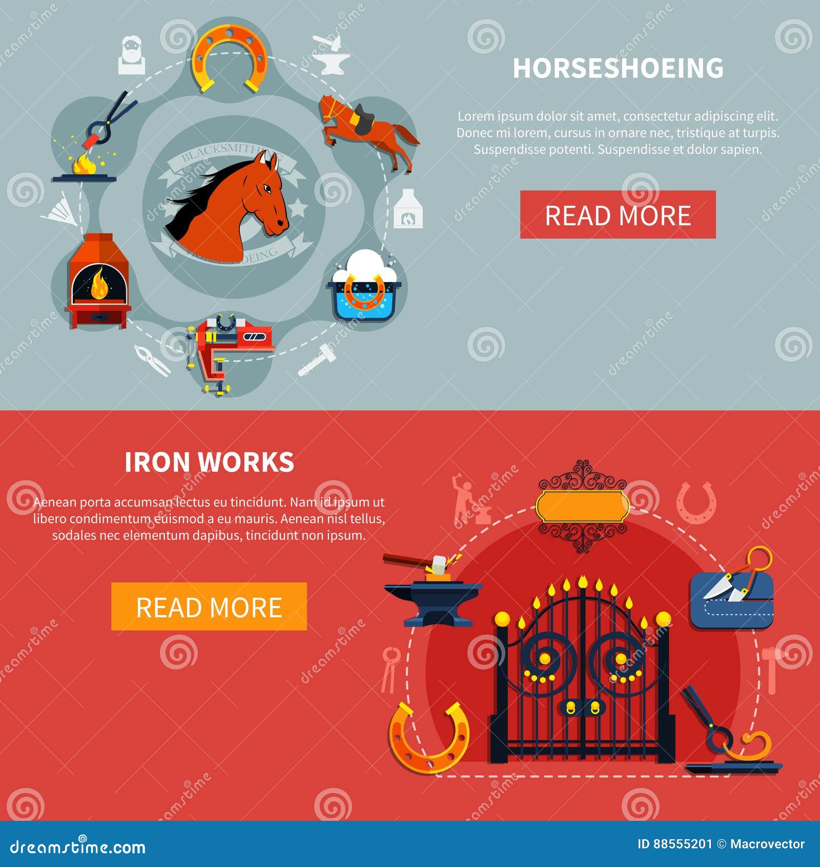 Shoeing Horses Forgings Banners Stock Vector - Illustration of material ...