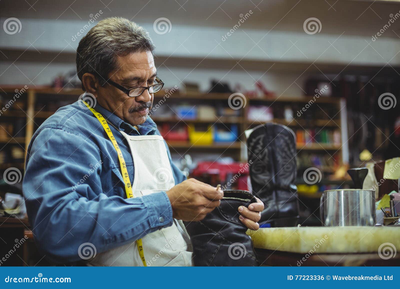 Shoemaker Applying Glue on Shoe Stock Photo - Image of cobbler, craft ...