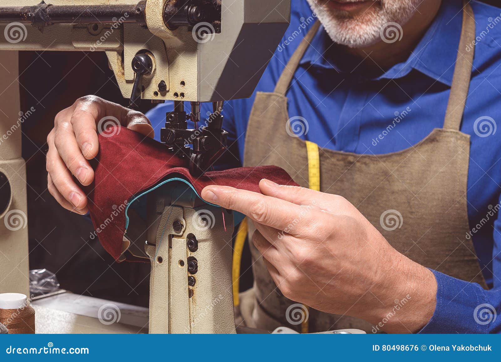 Shoemaker in Apron Sews Shoes Stock Photo - Image of manufacture ...