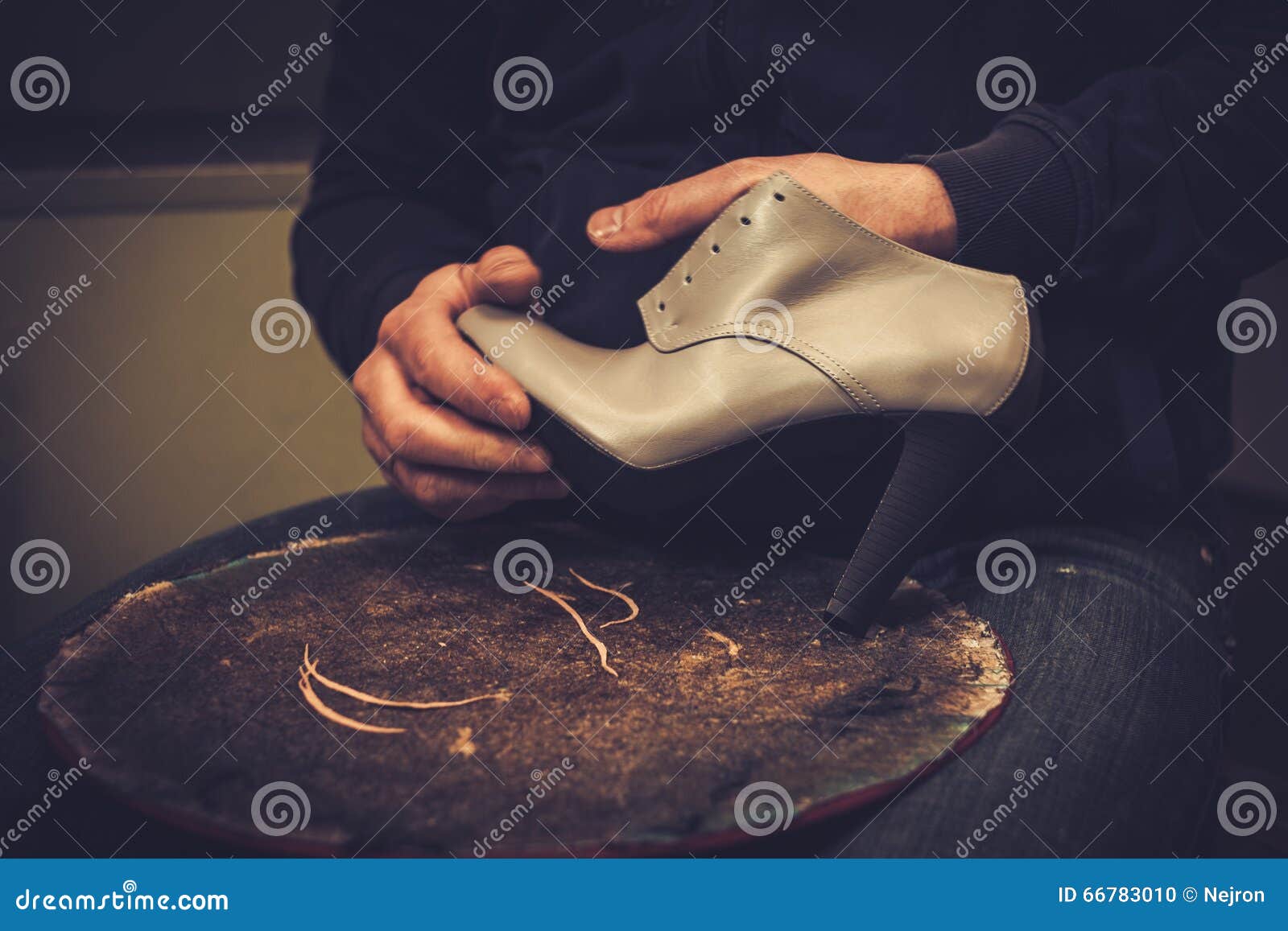 Shoemaker Performs Shoes in Studio Craft. Stock Photo - Image of foot ...
