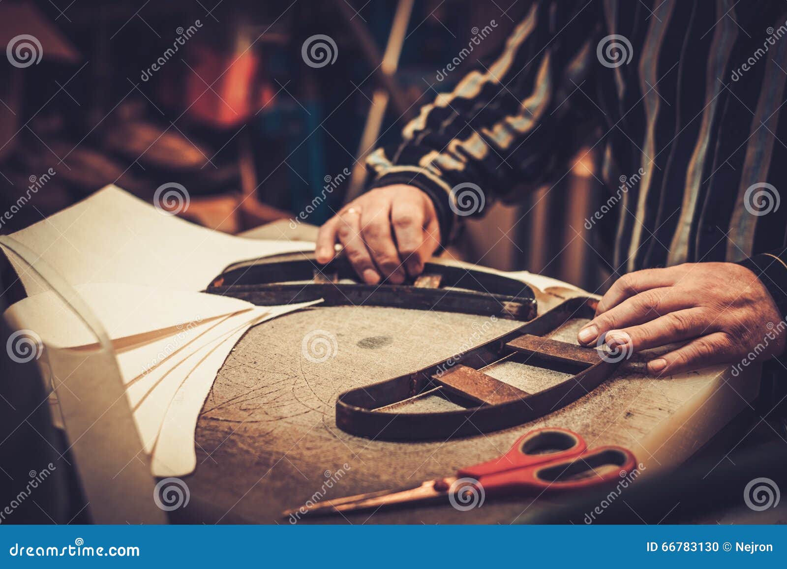 Shoemaker Performs Shoes in Studio Craft. Stock Photo - Image of metier ...