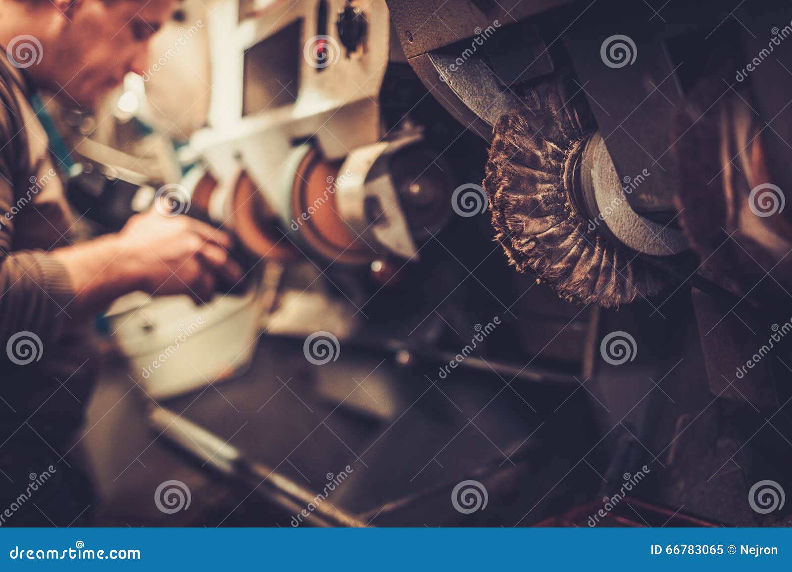 Shoemaker Performs Shoes in Studio Craft Grinder Machine. Stock Image ...
