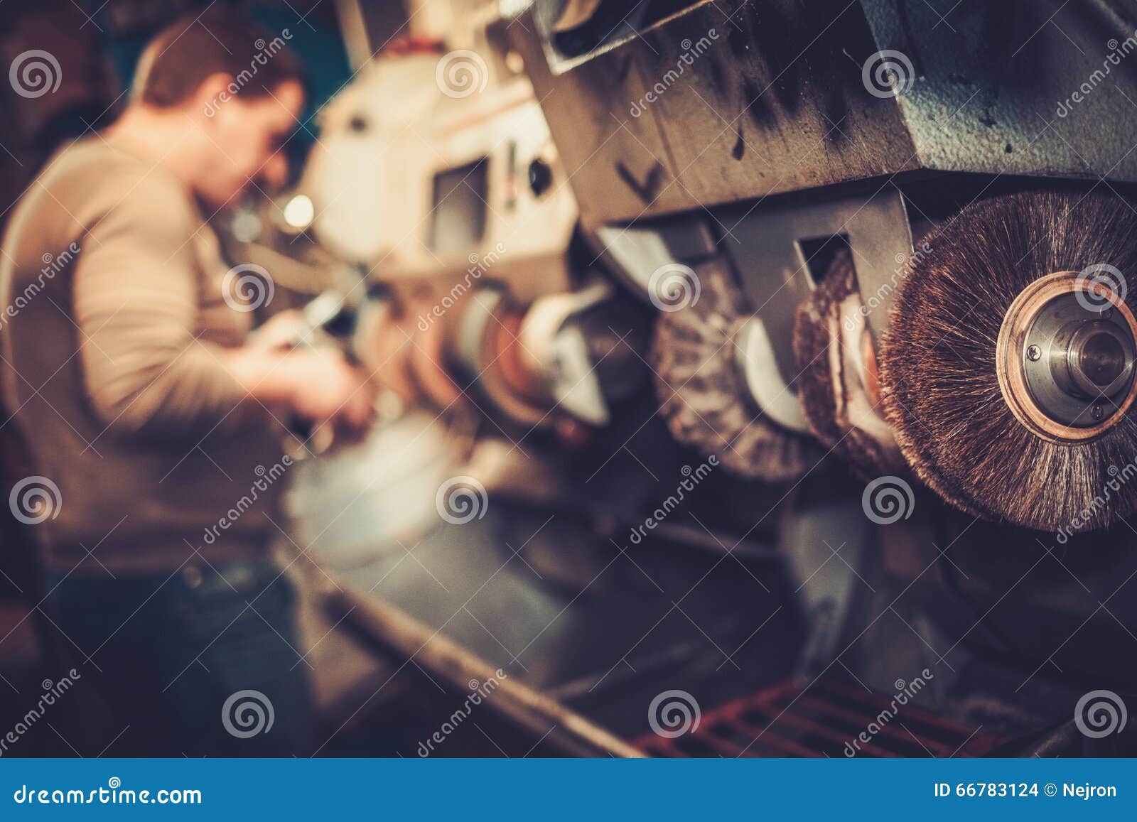 Shoemaker Repairs Shoes in Studio Craft Grinder Machine. Stock Photo ...