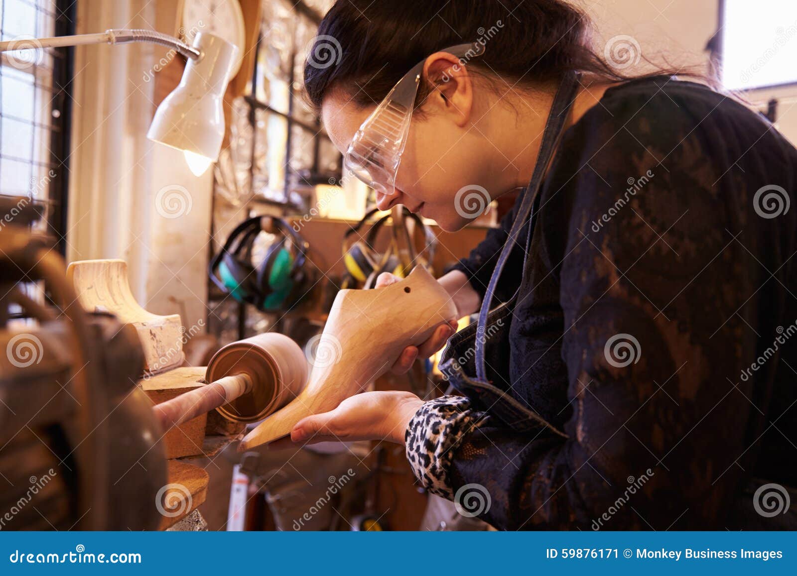 Shoemaker Sanding Shoe Lasts in a Workshop Stock Image - Image of ...