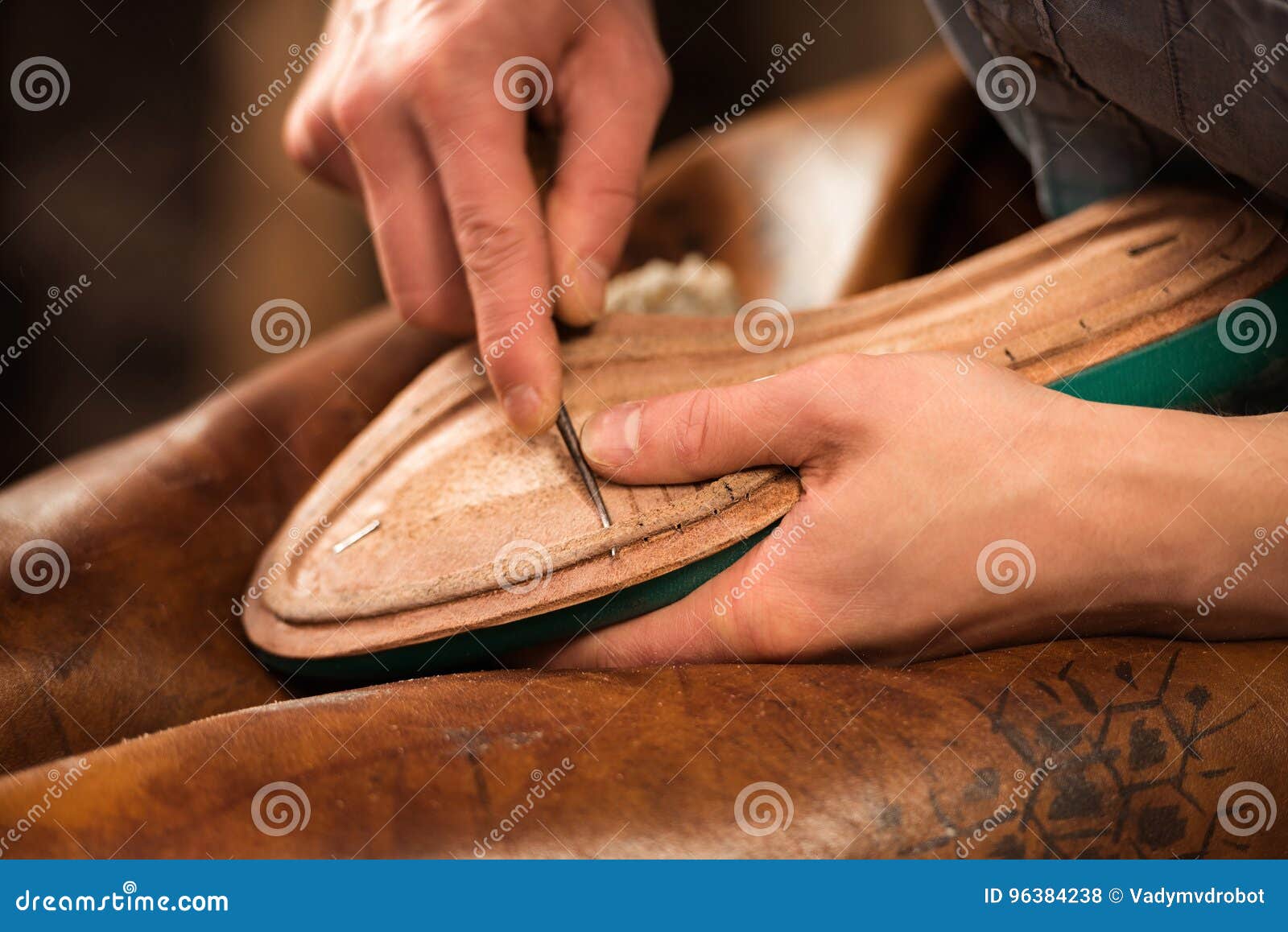 Shoemaker Sitting in Workshop Making Shoes Stock Photo - Image of ...