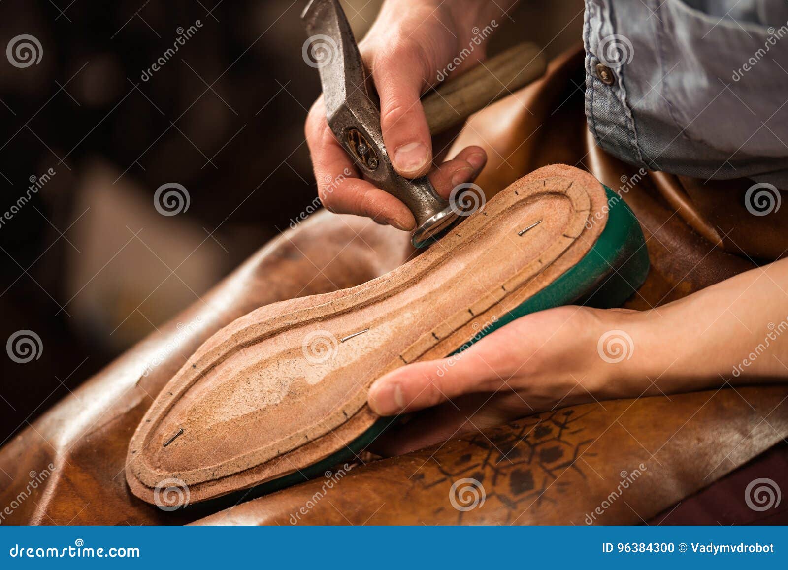 Shoemaker Sitting in Workshop Making Shoes Stock Photo - Image of ...