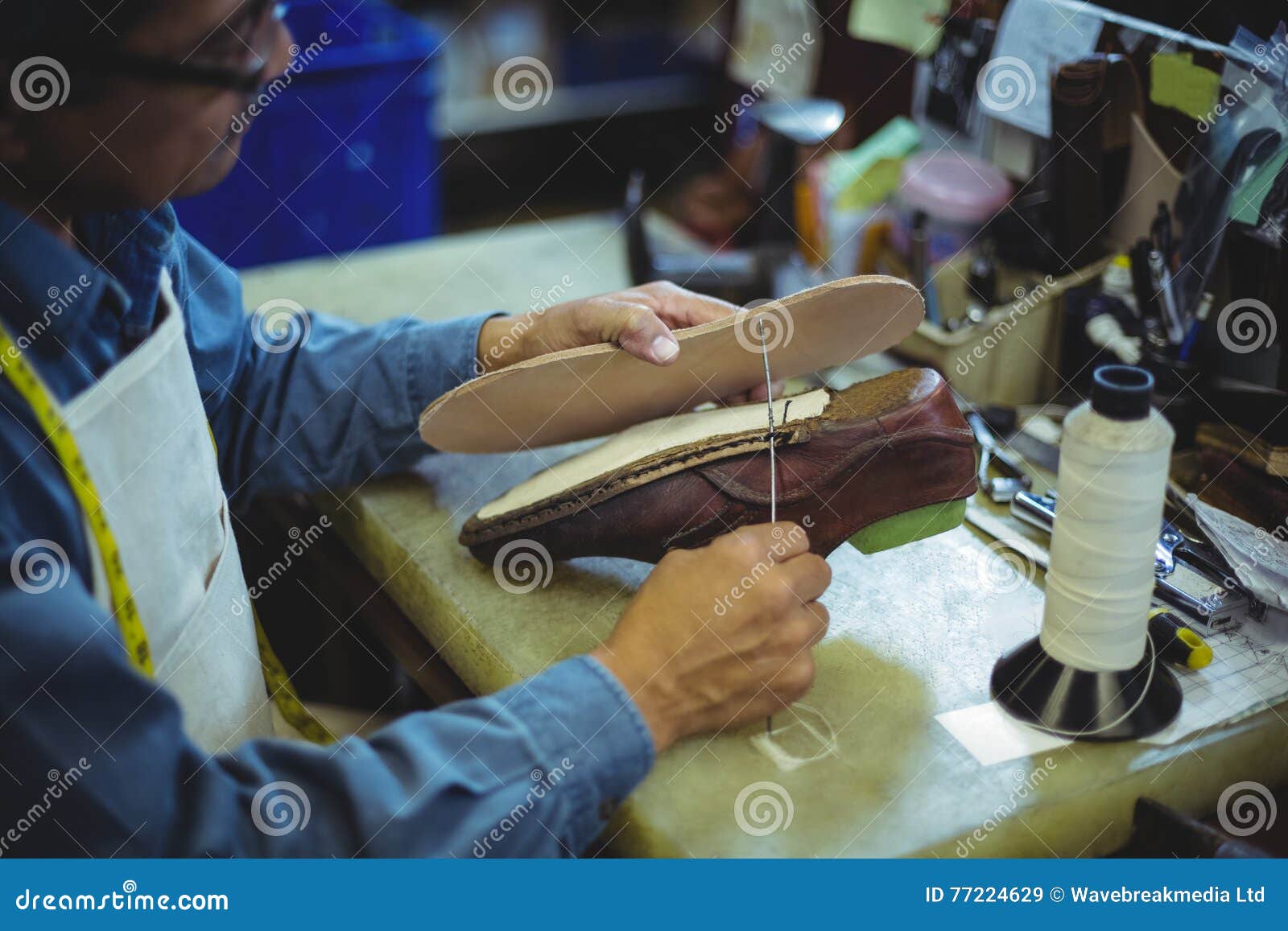 Shoemaker Stitching Shoe Sole with Needle Stock Image - Image of ...
