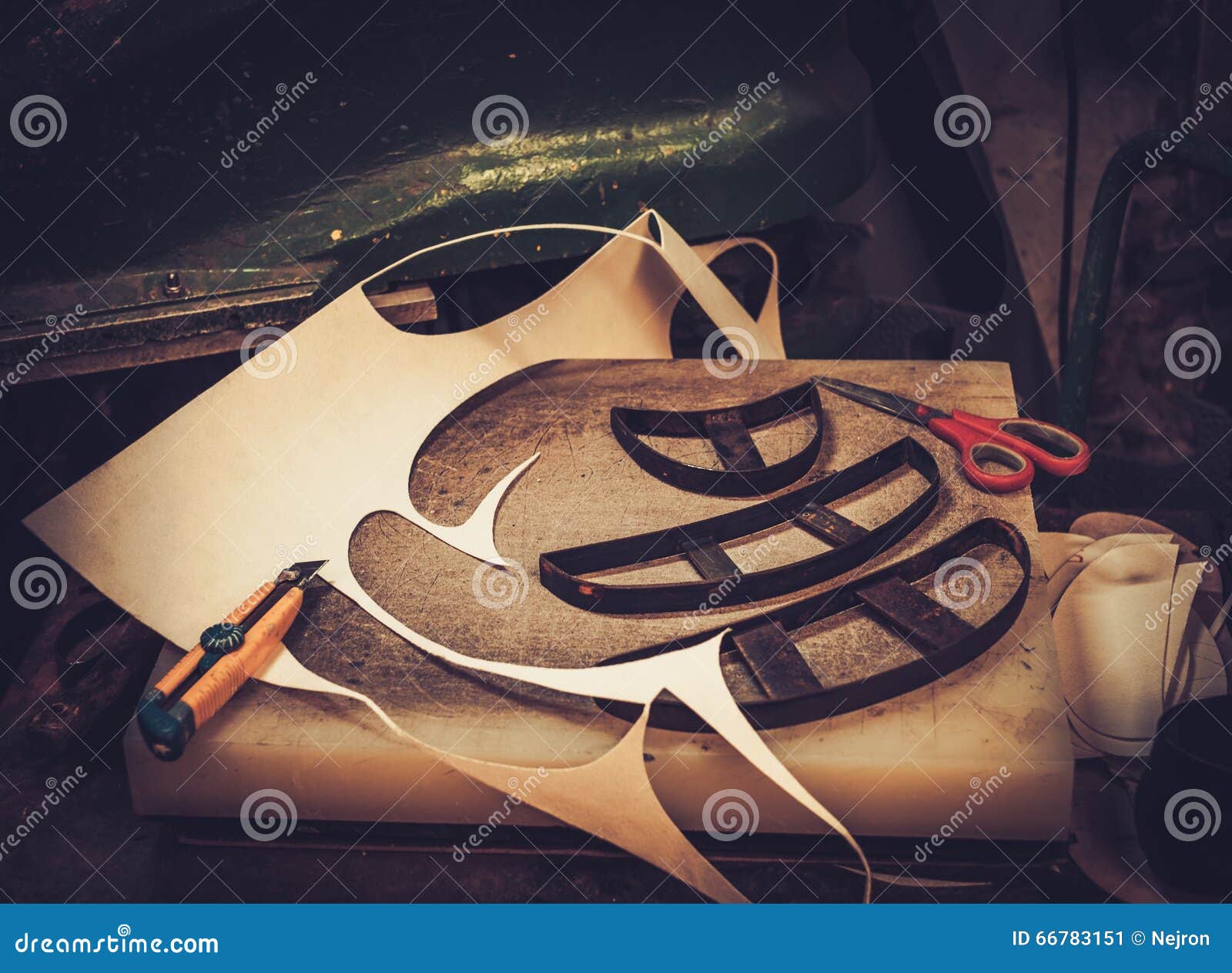 Shoemaker Studio Craft Working Table with Professional Tools. Stock ...