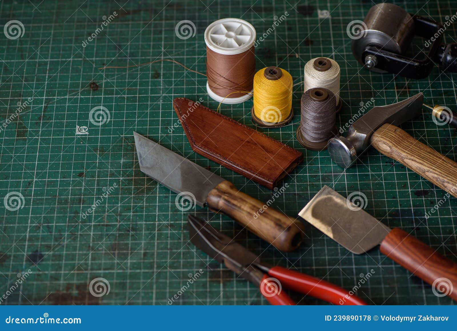 Shoemaker Tools Laying on Cutting and Tooling Board in Workshop ...