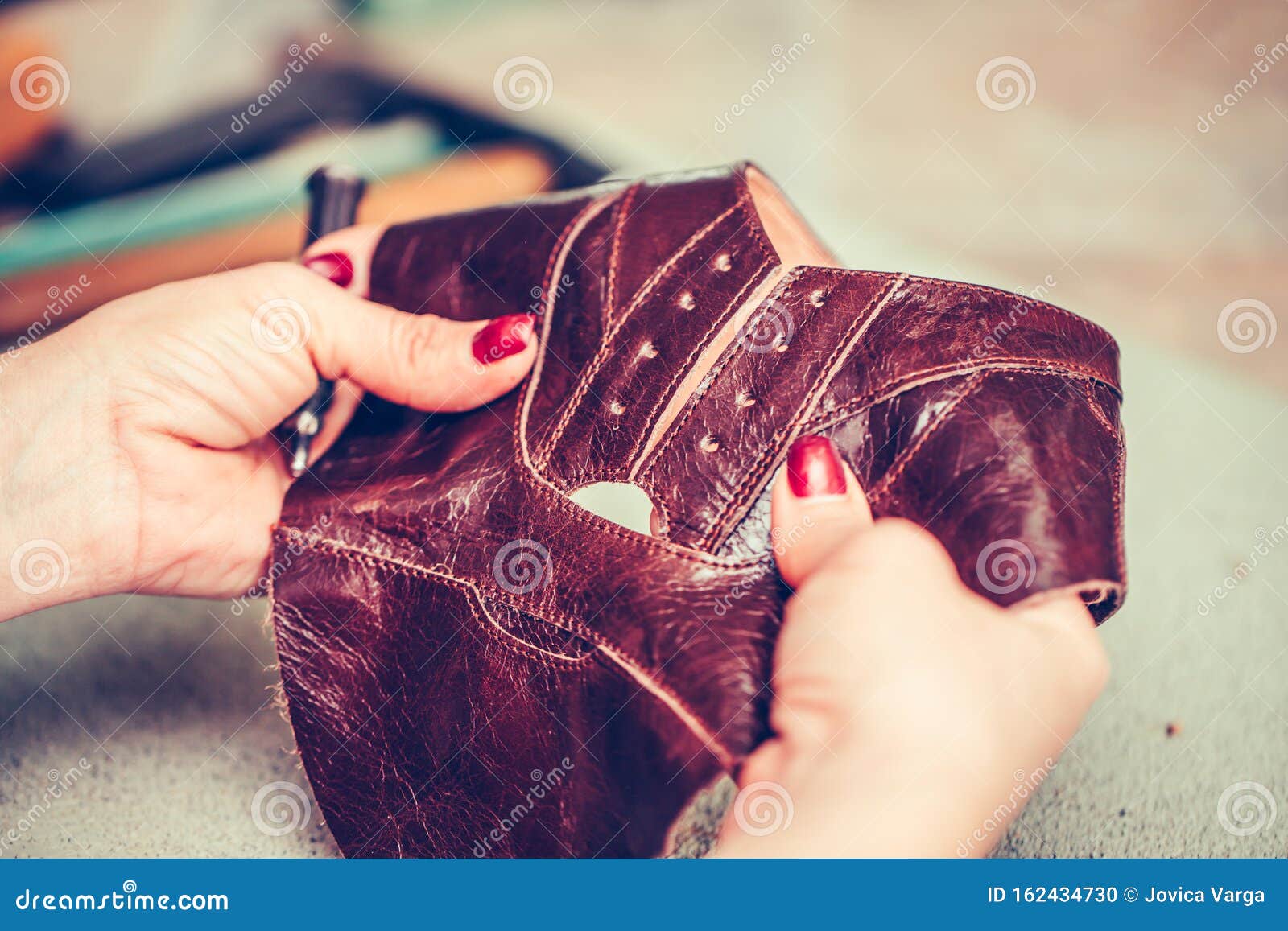 Shoemaker Working with Leather Using Crafting Tools Stock Photo - Image ...