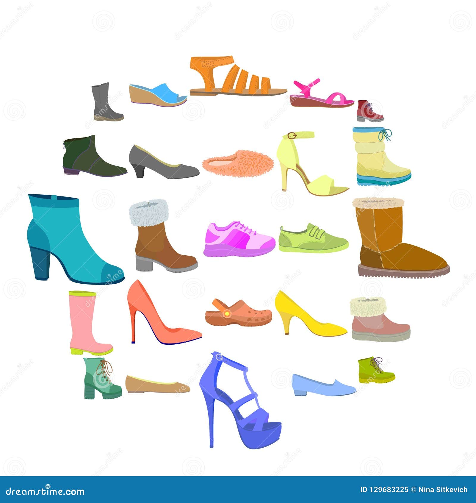 Shoes icon set, flat style stock vector. Illustration of ankle - 129683225