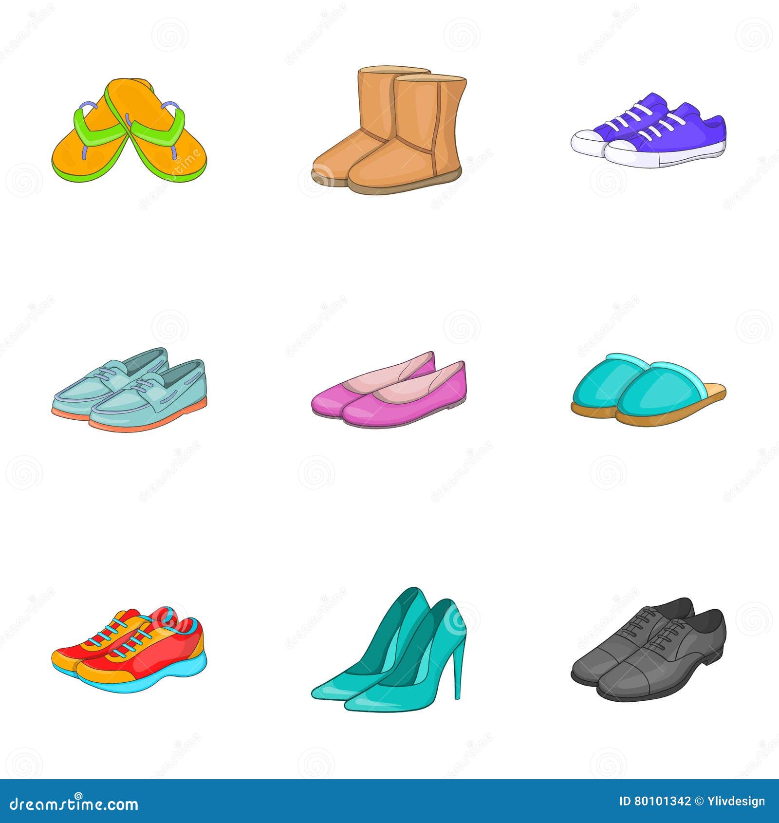 Shoes Icons Set, Cartoon Style Stock Vector - Illustration of boots ...