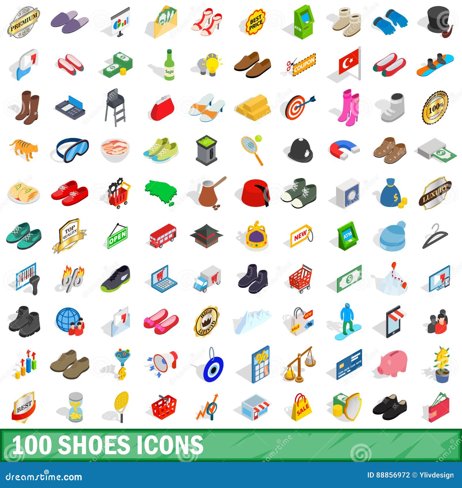 100 Shoes Icons Set, Isometric 3d Style Stock Vector - Illustration of ...