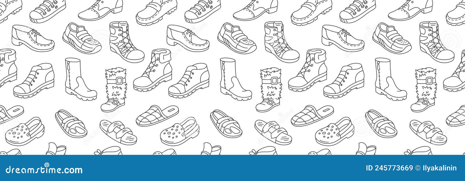 Shoes Seamless Pattern Background. Different Types of Shoes. Editable ...