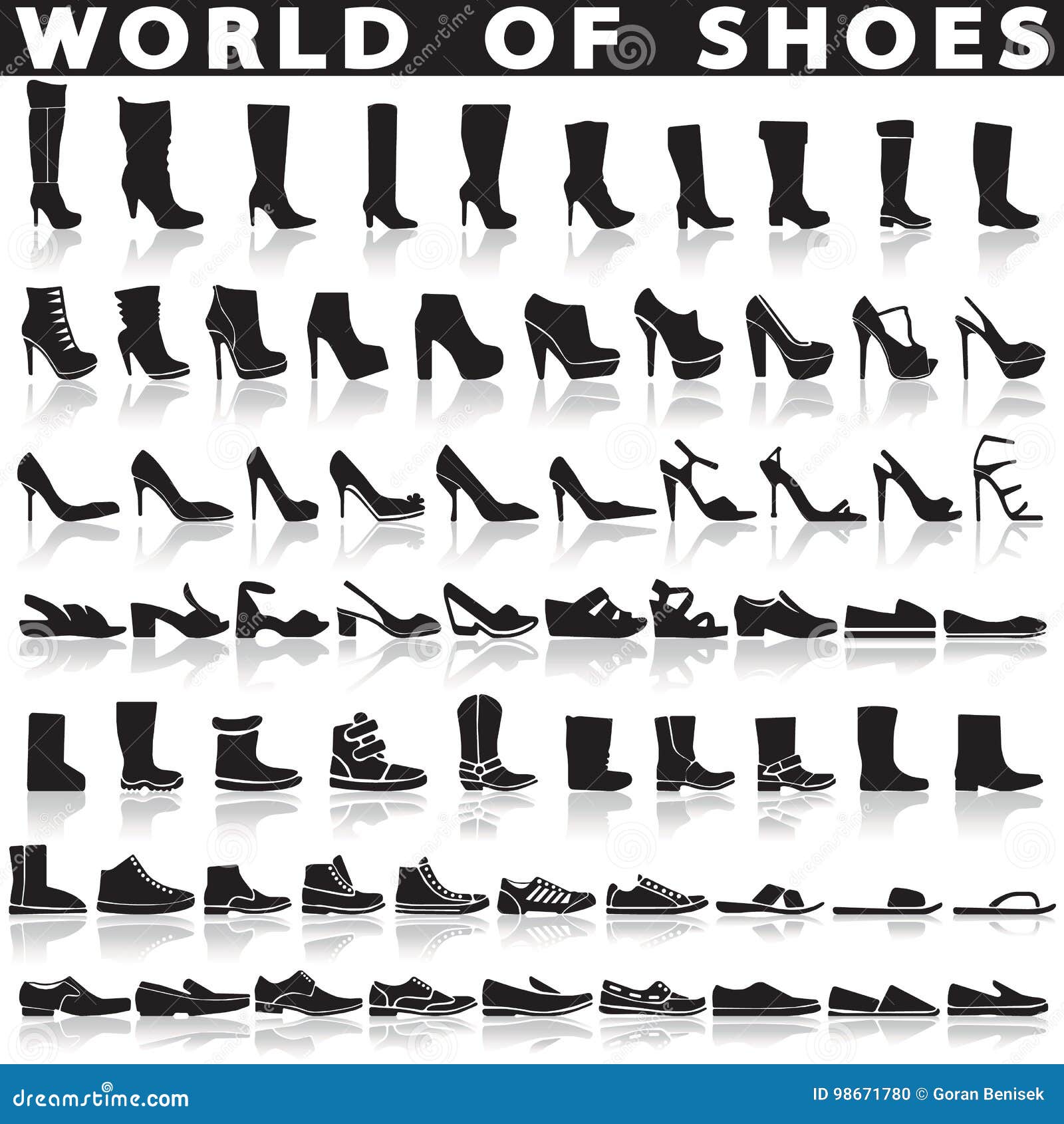 Shoes Set of Vector Flat Icons. Stock Vector - Illustration of heel ...