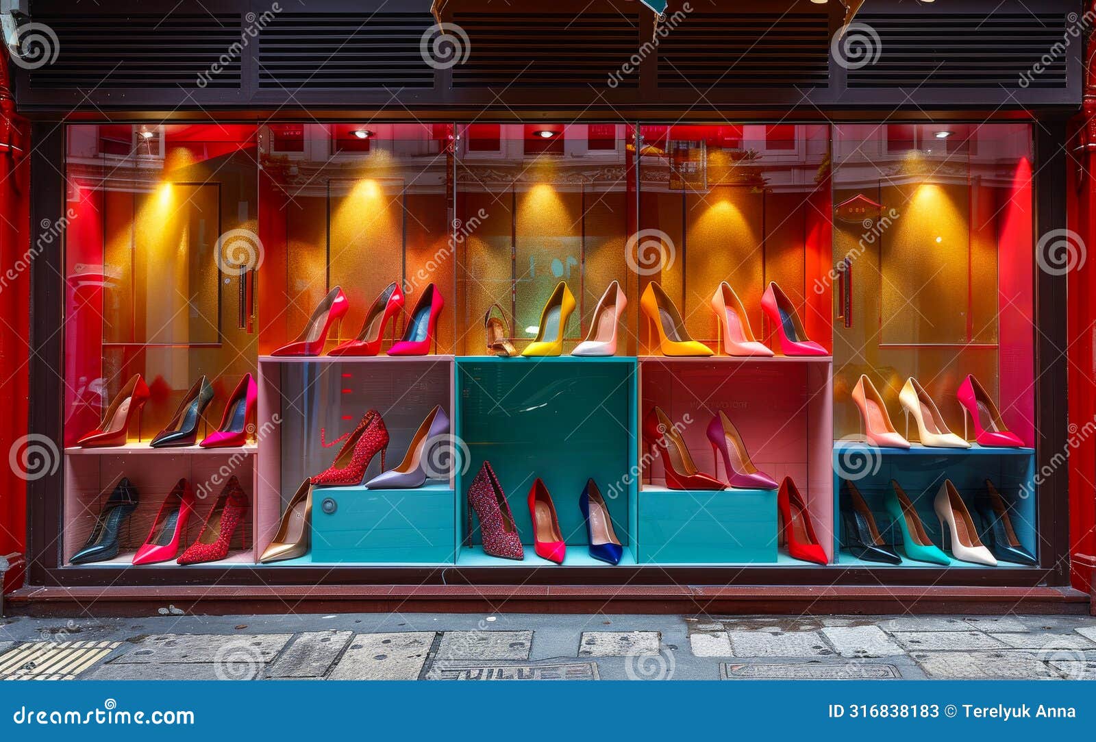Shoes in Shop Window. Branded Goods on Display in Stores Stock Image ...
