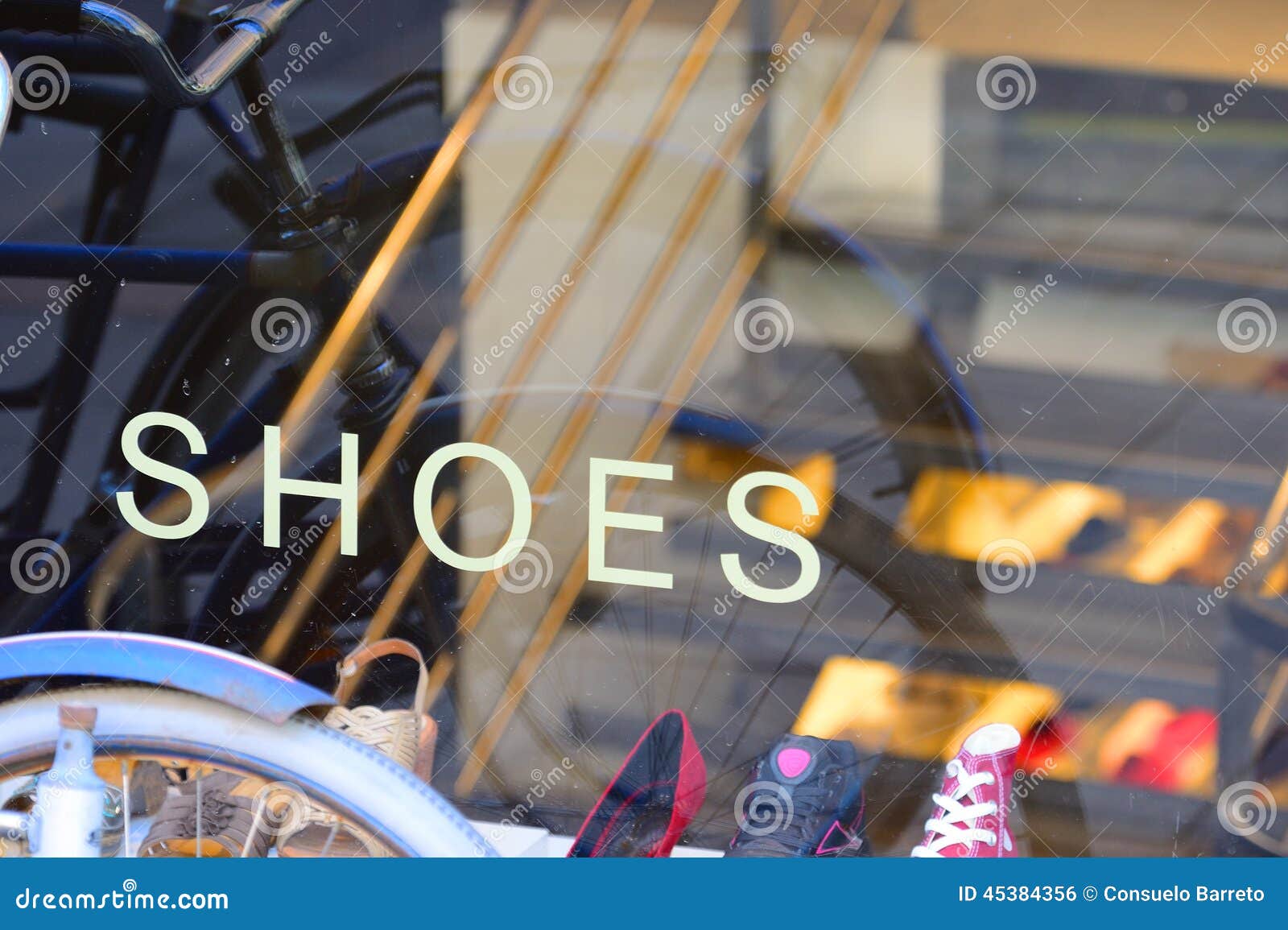 Shoes in shop window stock photo. Image of handbag, luxury - 45384356
