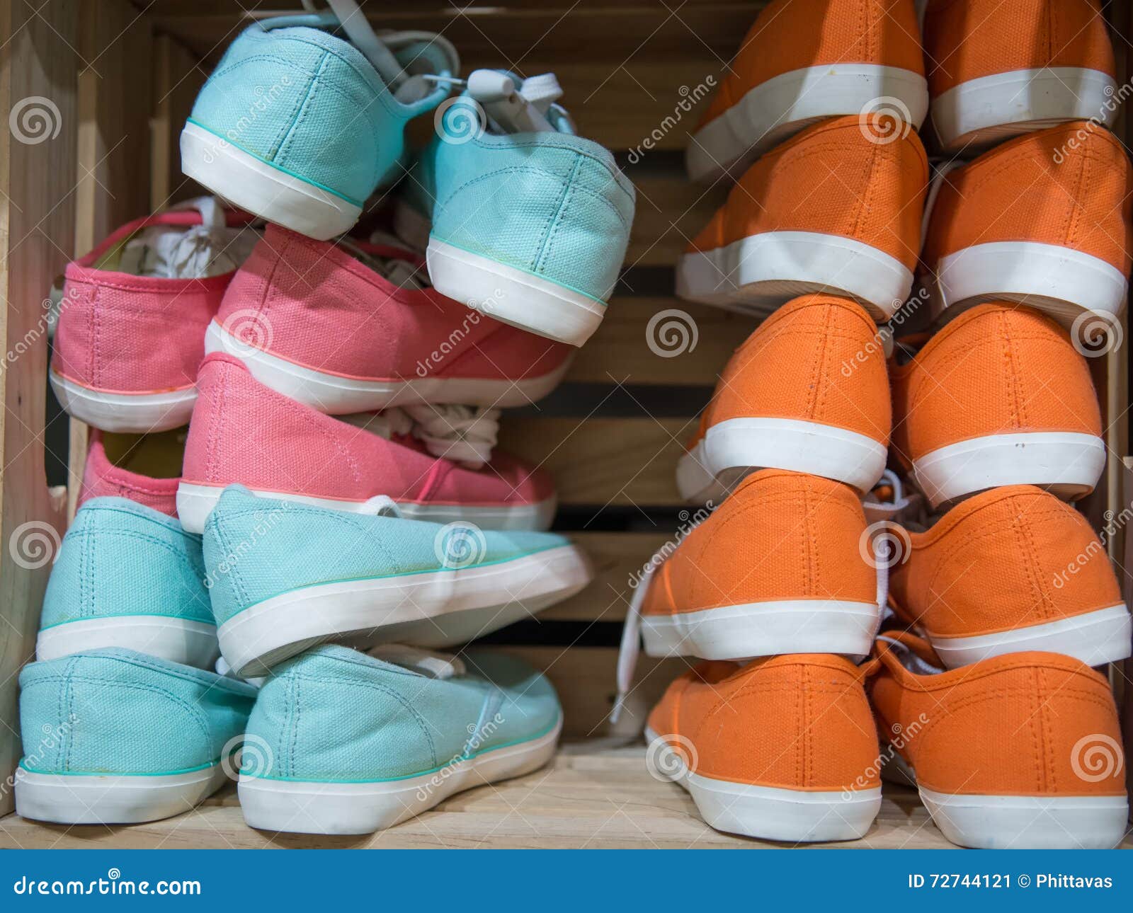 Shoes Stacked in the Shop Sold Stock Image - Image of shelf, stacked ...
