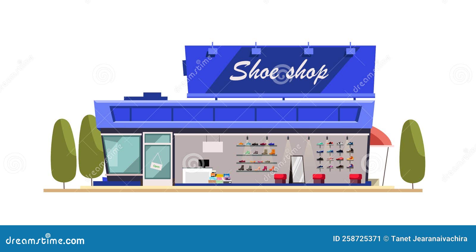 Shoes Store Interior Shop With Footgear Production Cartoon Vector ...