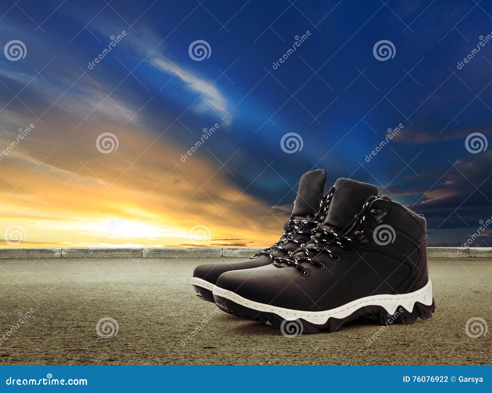 Shoes at Sunset Sky and Road Stock Photo - Image of footwear, accessory ...