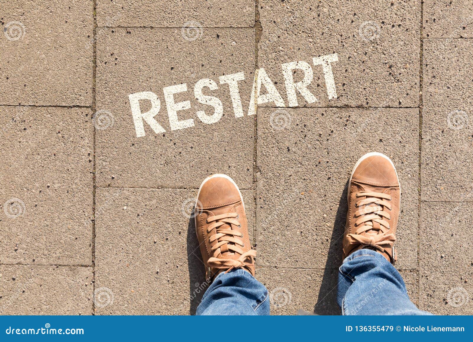 Shoes with text restart stock image. Image of choice - 136355479